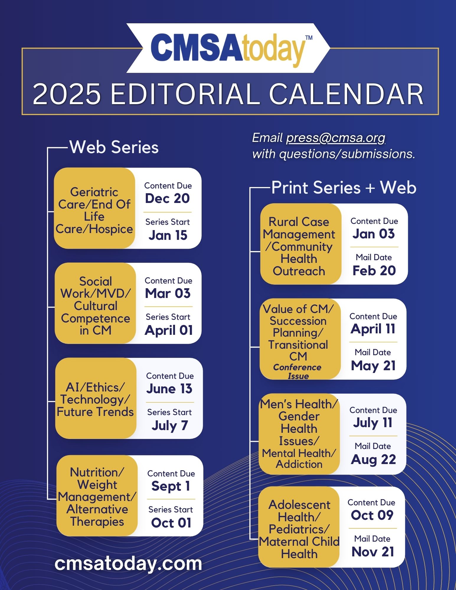 EDITORIAL CALENDAR - Case Management Society of America